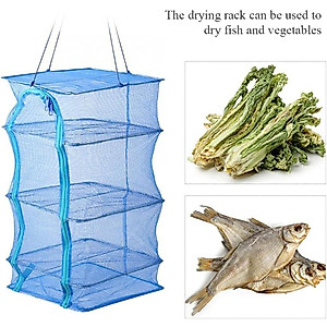 Drying Rack 4 Layers Folding Fish Mesh, Vegetable Fish Dish Screen Hanging Foldable Drying Mesh Storage Bag Blue (4 Layers)