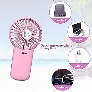 Aluan Handheld Fan Powerful Personal Mini Portable Speed Adjustable Battery Operated USB Rechargeable Eyelash Fan for Kids Women Men Indoor Outdoor Travel Cooling, Pink