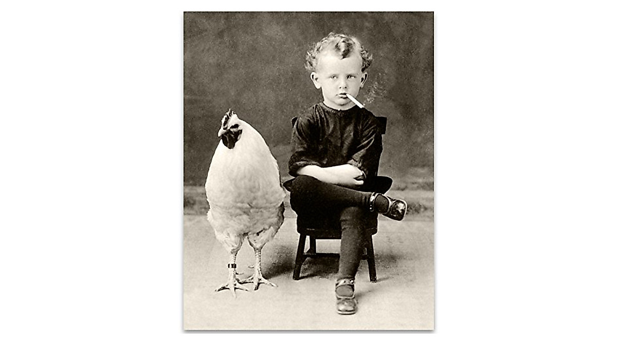 Bizarre Strange Weird Decor Vintage Boy with Quirky Giant Chicken Poster - 11x14 Unframed ...