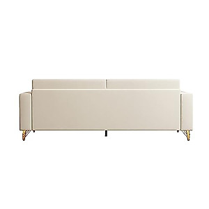 Tomkate 85.63" Modern Sofas for Living Room, Velvet Chesterfield Sofa with Two Lumbar Pillows and Gold Metal Legs, Luxury 3 Seater Sofa Couches for Living Room, Bedroom (Beige)