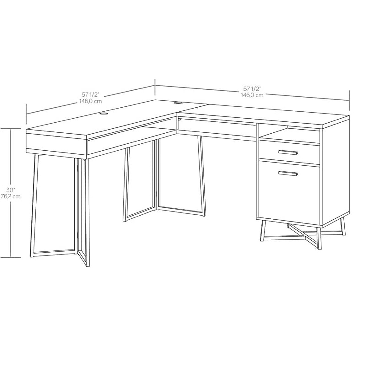 Sauder Canton Lane Engineered Wood and Metal L-Desk in Brew Oak