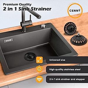 All in One New 2023 Cenný Kitchen Accessories Gift Set for Home and RV Essentials Countertop Dish Soap Dispenser with Sponge Holder Silicone Squeegee Sink Strainer & Stopper Towel Hooks Black