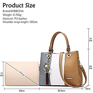 DIRRONA Elegant Women Handbag Fashion Womens Shoulder Bag Colorful Stripes Casual Crossbody Bag Suited Work Travel Daily Top Tote Bag Tassel Pendant Brown