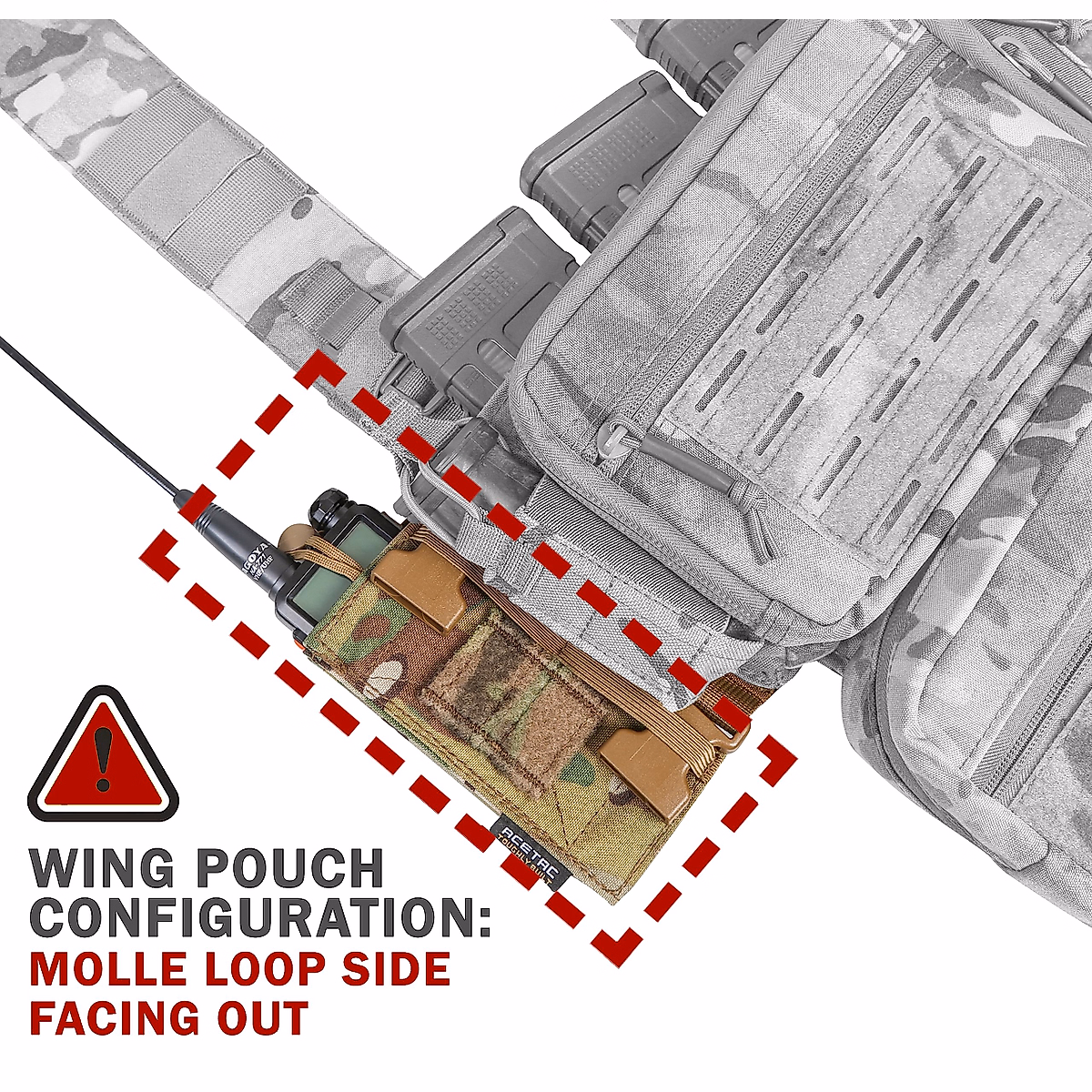 ACETAC Tactical Chest Rig with 5.56/7.62 Magazine Pouch Holder, Pistol / Wing Pouch, Molle Dangler Pouch, Adjustable H Harness (Multicam)