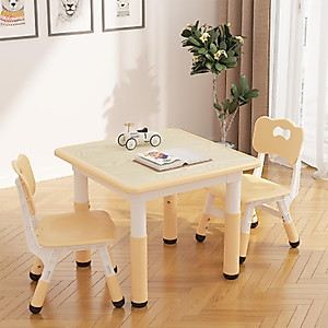 GAOMON Kids Table and 2 Chairs Set with Graffiti Desktop, Height Adjustable Toddler Table and Chairs Set, 4 in 1 Activity Table Play Table for Reading, Drawing, Playing, Eating