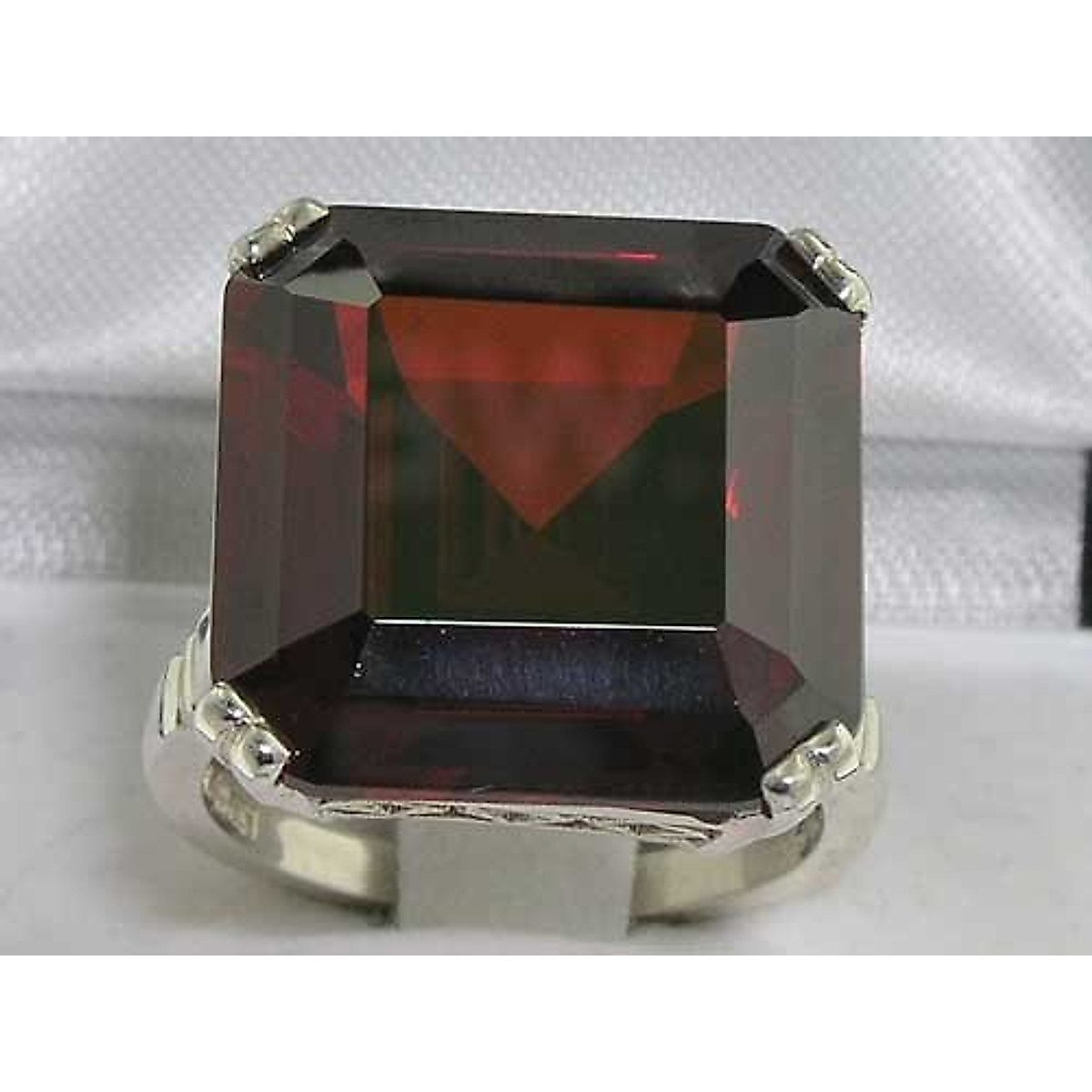 Solid Sterling Silver Huge Heavy Square Octagon cut Synthetic Garnet Ring - Size 12 - Sizes 5 to 12 Available