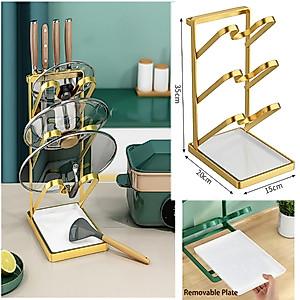 Pot Lid Organizer, Spoon Rest, Knife Rack, Multi-function Pot Lid Pan Cooking Board Spatula Kitchen Utensil Stand Cover Holder, Wall/Door Mounted Cabinet Storage Organizer with Removable Tray