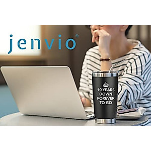 JENVIO 10 Year Anniversary for Him | 20oz Steel Travel Tumbler/Mug for Coffee or Cold Drinks | 10th tenth best Wedding Cup Gifts for Men Her Woman Work Husband Idea