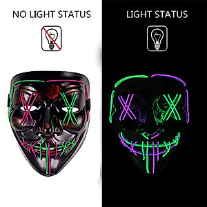 [4 PACK] Halloween Mask LED Mask ,Purge Mask Scary Mask Halloween LED Light Up Mask for Kids Men Women Masquerade Carnival Cosplay Costume