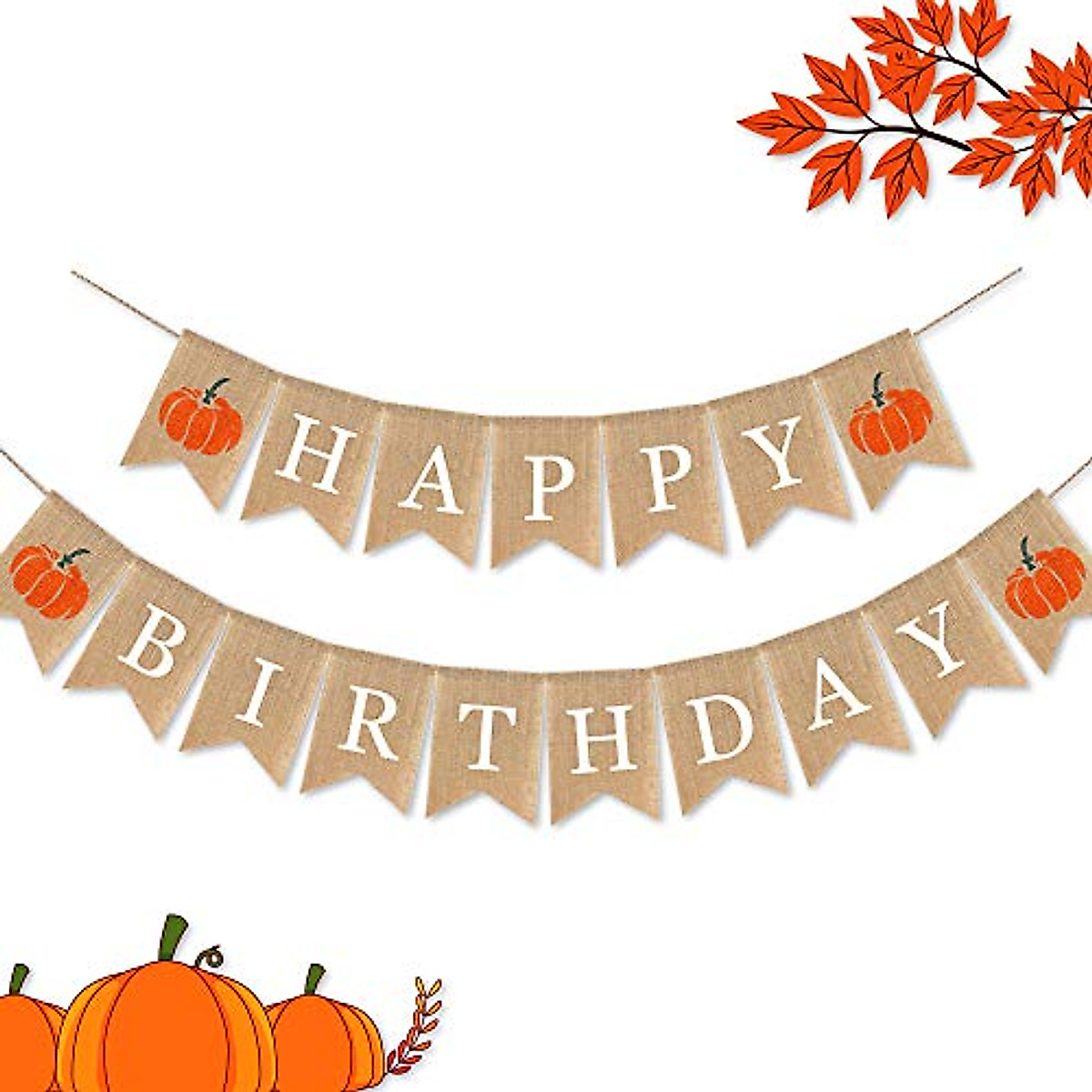 SWYOUN Burlap Happy Birthday Banner with Pumpkin Birthday Party Bunting Garland Supplies