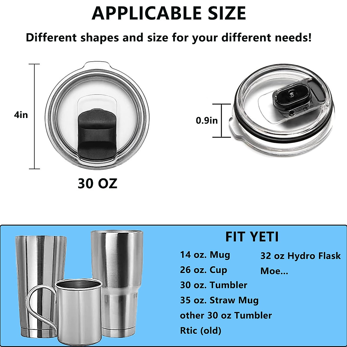 30 oz Tumbler Lid,with Magnetic Slider Switch, Replacement Lids Compatible for YETI 30 oz Tumbler, 14 oz Mug and 35 oz Straw Mug, 2 Pack Travel Spill Proof Cup Lids Covers BPA Free