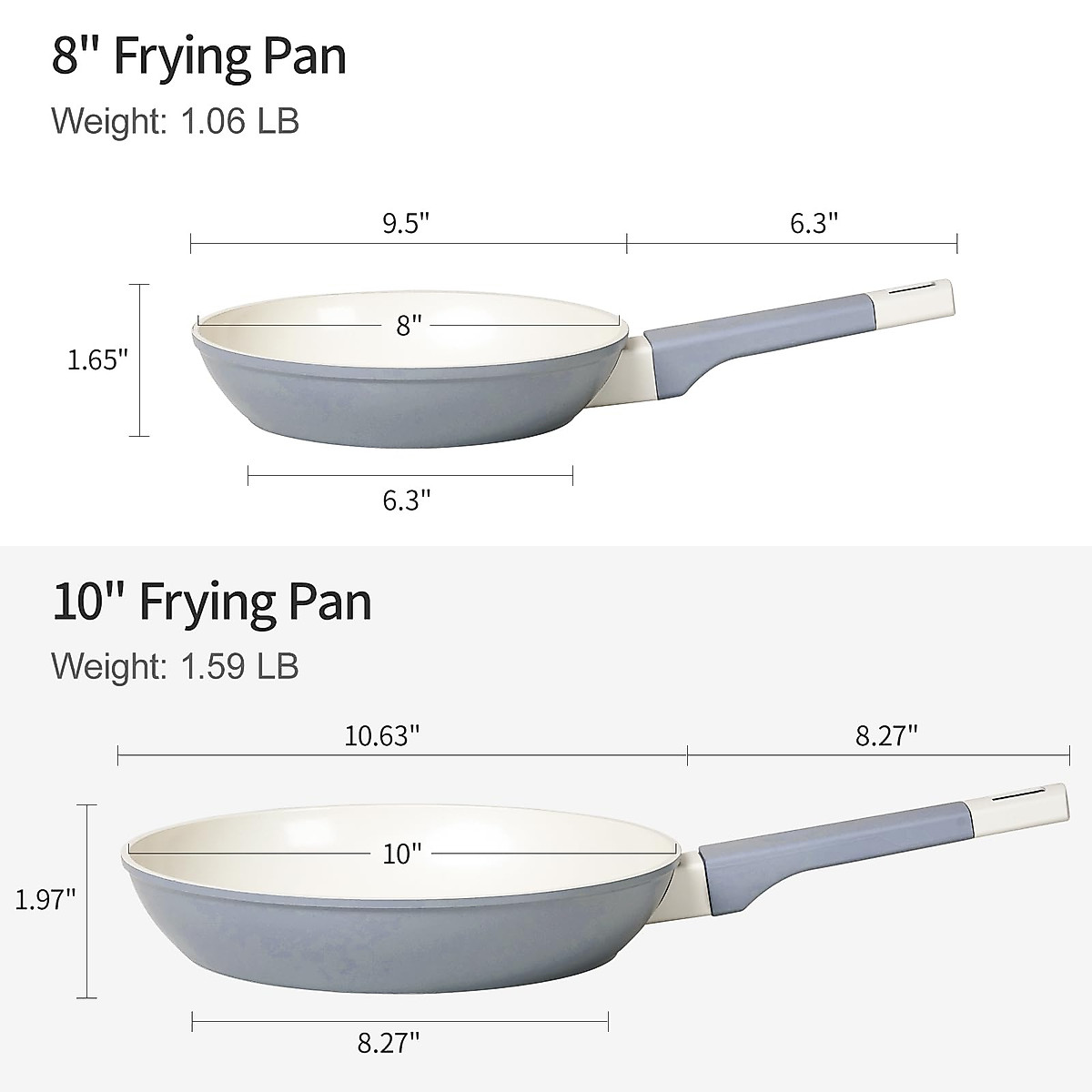 INNERWELL Healthy Ceramics Nonstick Frying Pans 8" & 10" Frying Pan 2-Piece Pan Set, Egg Pans Nonstick Nonstick Frying Pans Free of PFAS, PTFE, PFOA Nonstick Skillets Set, Dishwasher Safe, Light Blue