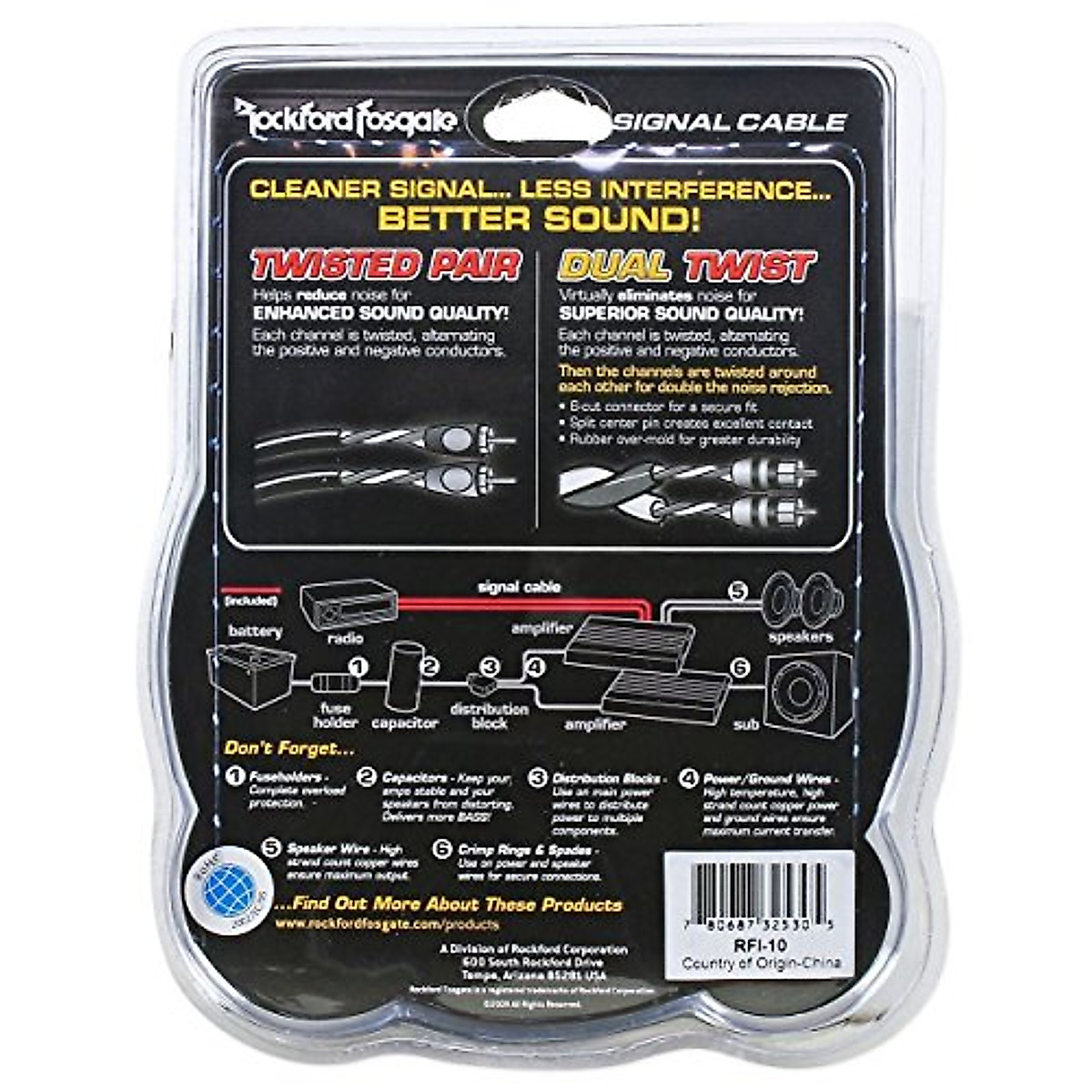 (2) Rockford Fosgate RFI-10 RFI10 10 Foot Twisted Pair OFC Car Audio RCA Cables