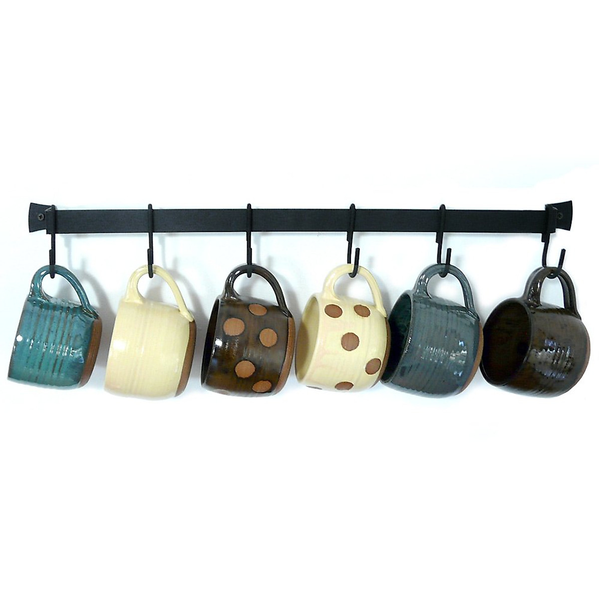 Wall-Mounted Wrought Iron Mug Rack, 24" with 6 Cup Hooks, Made in USA