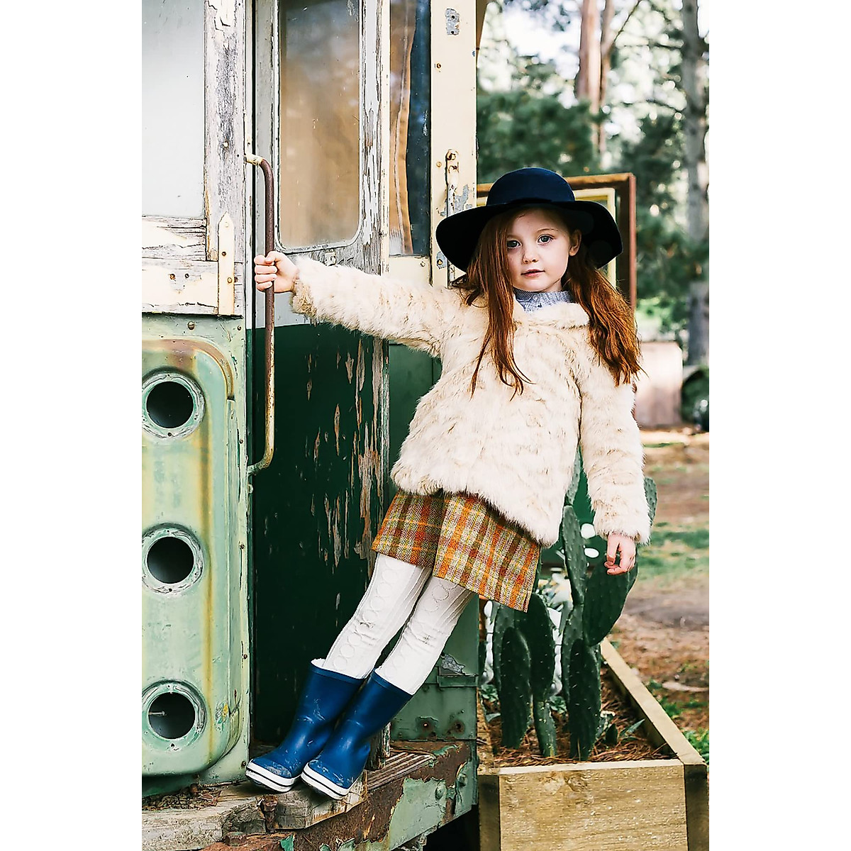 Wide-Brim Kids Girls Floppy-Hat Vintage Fedora Hats for Girl Boho Felt Bowler-Cap 3 to 8 Years (3-8 Years, Black)