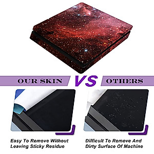 FOTTCZ Whole Body Vinyl Sticker Decal Cover for Playstation 4 Slim Console and Two Controller - Red Nebular
