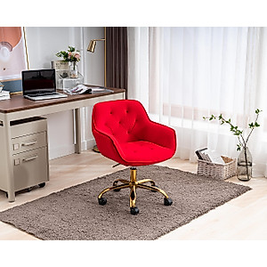 ZOBIDO Comfy Home Office Task Chair with Wheels, Cute Modern Upholstered Velvet Back Adjustable Swivel Vanity Desk Chair, for Women,for Girls, Living Room, Bedroom(red)