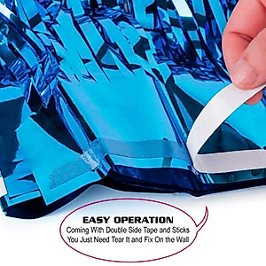 4 Pack Lake Blue Foil Fringe Curtain Backdrop, 3.28Ft x 8.2Ft Metallic Tinsel Foil Fringe Streamer Curtains for Photo Booth Props, Birthday, Wedding, New Year’s, Christmas Decorations Party Supplies