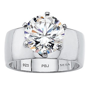 PalmBeach .925 Sterling Silver or 14k Yellow Gold Plated Round White Cubic Zirconia Solitaire Engagement Ring Size 10