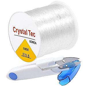 QBJAYTY Bracelet String, 0.8mm Elastic String for Clay Beads, 100M Clear Elastic Stretchy Bracelet String for Jewelry Making, Elastic Beads Beading String Cord (White)