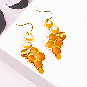 ZKBKJSPZJB Bumble Bee Earrings-Honeycomb Earrings For Women -Honey Jar Earrings Asymmetrical Earrings Bee Costume Women…