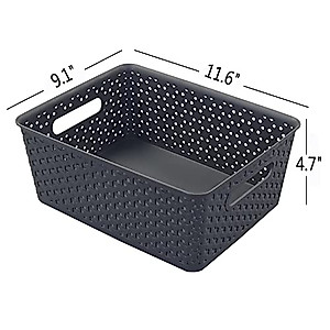 Ggbin Plastic Basket for Organizing, Grey Plastic Basket 8 Quart, Set of 4