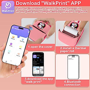 Oskeray Portable Thermal Printer, Mini Stick Printer, Bluetooth Pocket Printer Compatible with Android & iOS, Mobile Thermal Printer for Journal, School Note, Photo, Pink