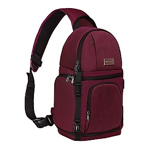 MOSISO Camera Sling Bag, DSLR/SLR/Mirrorless Camera Backpack Case Shockproof Photography Backpack with Tripod Holder & Removable Modular Inserts Compatible with Canon/Nikon/Sony/Fuji, Wine Red