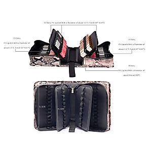 ROWNYEON Lipstick Organizer Bag Case Lipstick Holder 67 Slots Snake Print Portable Travel Makeup Bag Cosmetic Case Lipstick Carrying Case Makeup Storage Bag Case For Lip Gloss,Mascara-Pink PU Leather