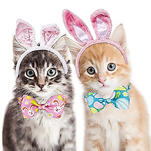 Pohshido Easter Cat Collar with Bow Tie, Holiday 2 Pack Kitty Kitten Cute Bunny Carrot Collar for Girls and Boys (Hoppy Hour/Pink)