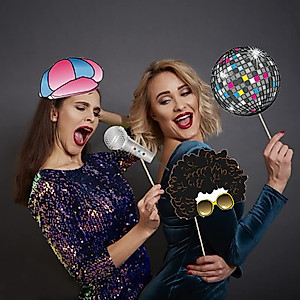 Medoore 70's Photo Booth Props, 1970s Disco Throwback Party Theme Photo Booth Props Decorations, 20 Pieces with Wooden Sticks for Hippie Party, Disco Fever Party, Woodstock Party