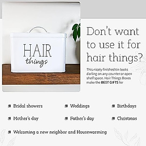 Lola Creates Hair Accessories Organizer - Chic Hair Tie Holder for Girls - Practical Hair Accessory Storage - White Clip Container for Bedroom, Bathroom - Durable Metal Organizer Box, Lid