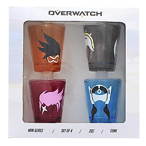 Overwatch Character Shot Glass 4-Pack, Color: Tracer, D.Va, Mercy, and Symmetra