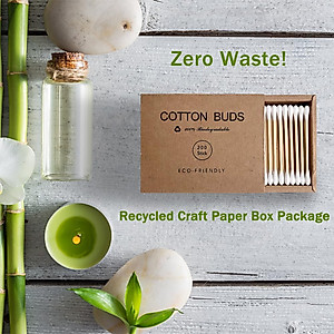 Bamboo Cotton Swabs 400 Count - Vegan Cotton Buds - Natural Wooden Ear Sticks With Double Tipped - Organic Cotton Swabs For Ear Wax Removal