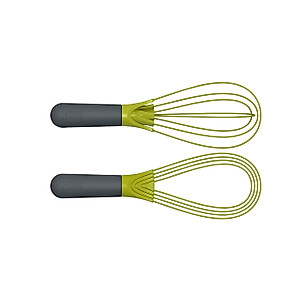 Joseph Joseph Twist Whisk 2-In-1 Collapsible Balloon and Flat Whisk Silicone Coated Steel Wire, Gray/Green