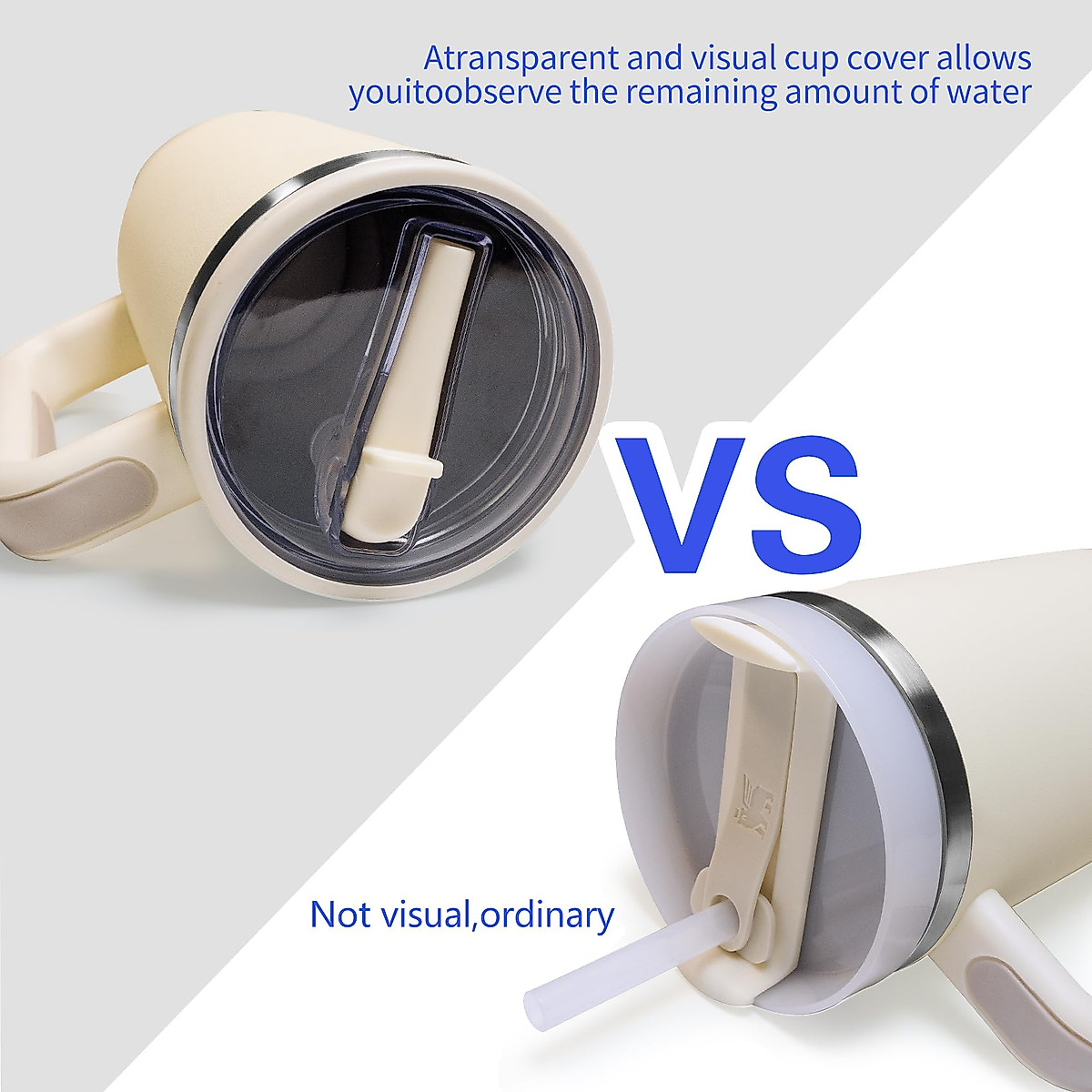 2PCS Tumbler Flip Straw Lid Replacement Fit for Stanley Quencher 40 oz, Leak-Proof, Reusable Tumbler Cover (Milky white)