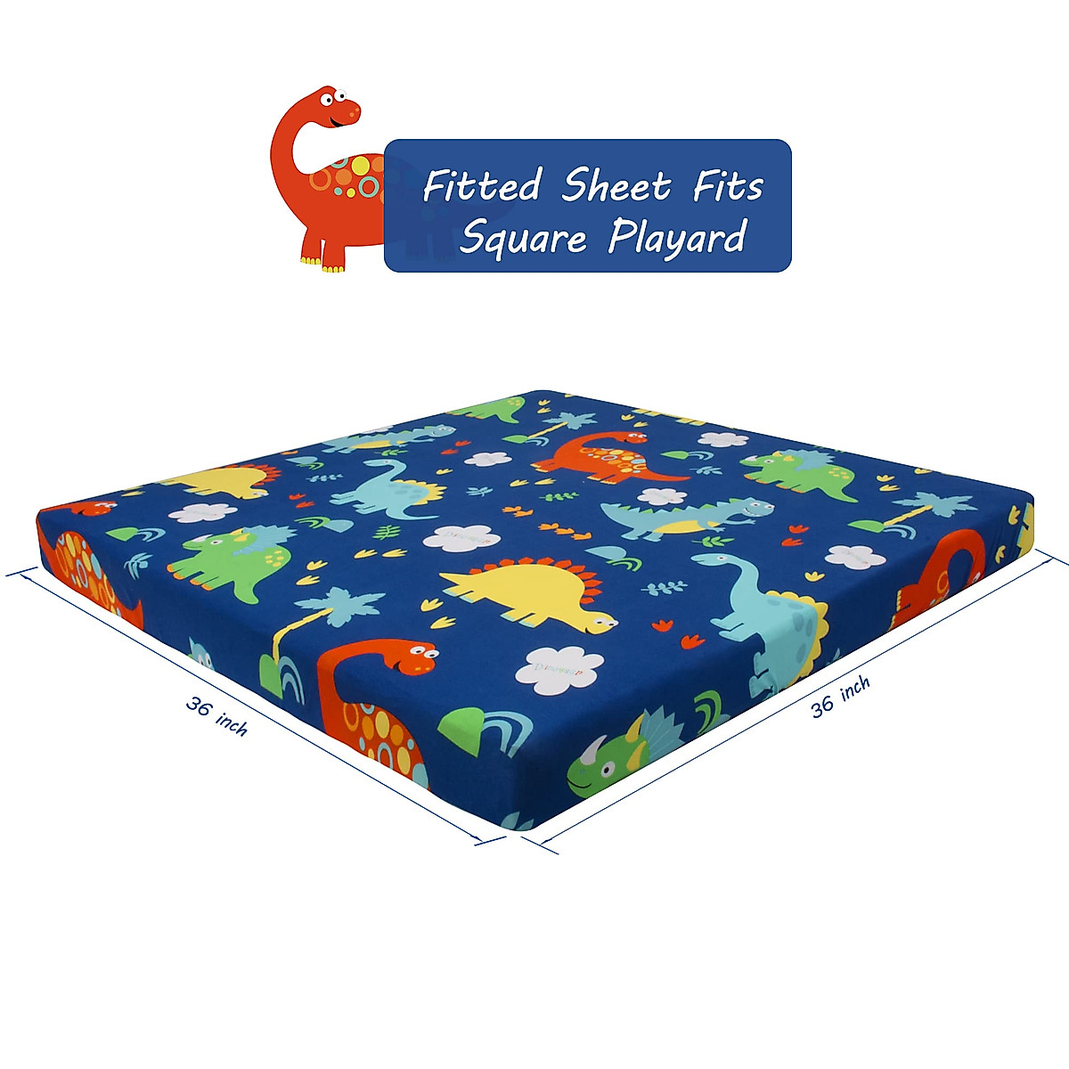 Cloele Square Playard/Playpen Stretch Fitted Sheets Perfect for 36 X 36 Portable Playard Mattresses - Square Pack and Play Crib Sheets - Ultra Soft Polyester Dinosaur Fitted Playpen Sheet for Baby