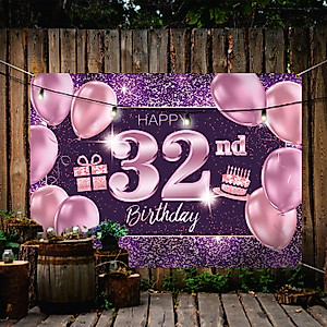 PAKBOOM Happy 32nd Birthday Banner Backdrop - 32 Birthday Party Decorations Supplies for Women - Pink Purple Gold 4 x 6ft