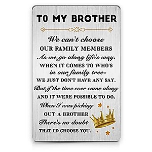 Brother Wallet Insert Card, to My Brother Colorful Metal Wallet Card Love Note Message Keepsake Gift for Birthday Graduation