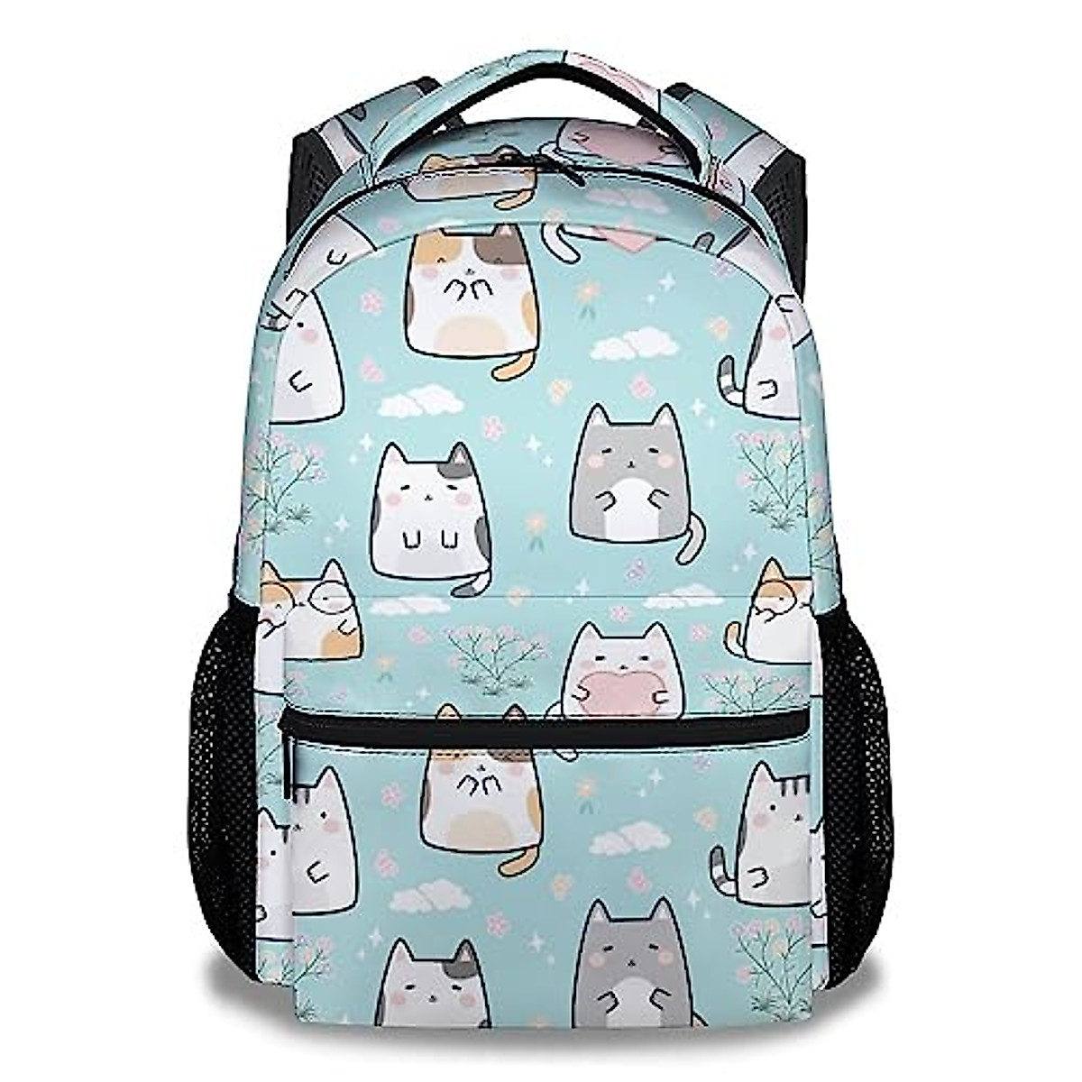 CUNEXTTIME Cat Backpack for Girls Boys, 16 Inch Green Backpacks for School, Cute Lightweight Durable Bookbag for Kids