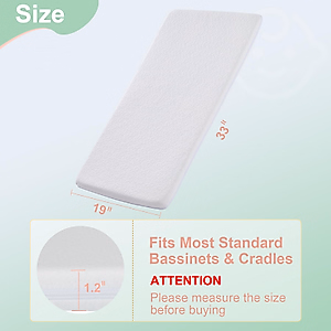 Bassinet Mattress Topper, Gel Memory Foam Mattress with Removable Cover Fit for Jimglo/ANGELBLISS 3 in 1 Baby Bassinet (33" x 19"), BabyBond, KoolerThings, Cowiewie and Ihoming Bassinet, Soft Mattress