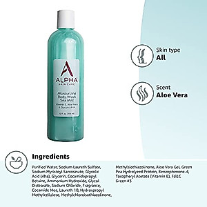 Alpha Skin Care Moisturizing Body Wash | Anti-Aging Formula | Glycolic Alpha Hydroxy Acid (AHA) | Vitamin E & Aloe Vera | Conditions & Soothes | For All Skin Types | 12 Fl Oz