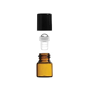 USRommaner 50 Pack 1ml Amber Glass Vials Roll On Bottle,Glass Roller Bottle With Stainless Steel Roller Ball,Black Cap Lid-Perfect Sample For Essential Oils,Aromatherapy,No Leak,Free Opener&Dropper
