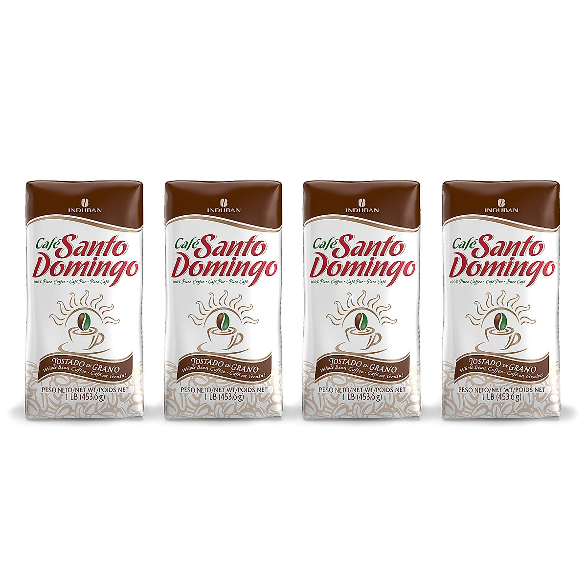 Santo Domingo Coffee, 16 oz Bag, Whole Bean Coffee, Medium Roast - Product from the Dominican Republic (Pack of 4)