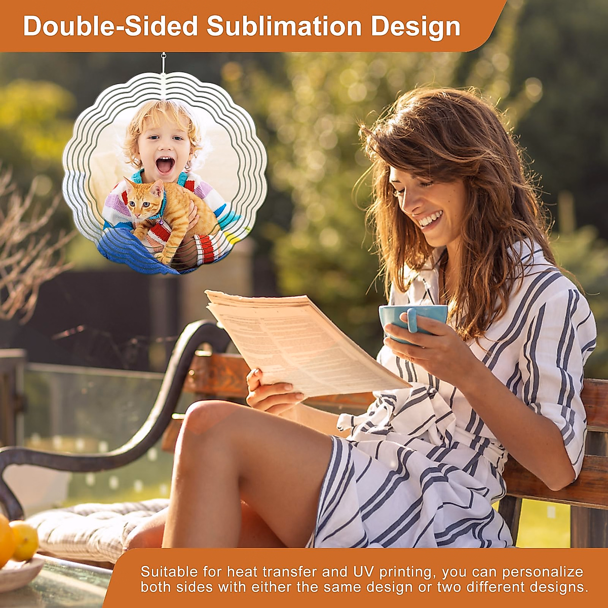 Remiawy Sublimation Wind Spinner Blanks, 8 Inch 5 Pack 3D Aluminum Metal Hanging Wind Spinners Sublimation Blanks Kinetic Sculpture DIY Crafts for Yard Garden Indoor Outdoor Porch Decoration Round