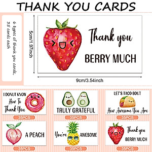Woanger 210 Pcs Funny Thank You Cards Bulk Small Thank You Notes Pun 2 x 3.5 Inch Employee Appreciation Card Greeting Note Cards For Christmas Gifts Business Coworker Friends Recognition (Fruit)