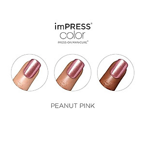 KISS imPRESS No Glue Mani Press On Nails, Color, 'Peanut Pink', Pink, Short Size, Squoval Shape, Includes 30 Nails, Prep Pad, Instructions Sheet, 1 Manicure Stick, 1 Mini File