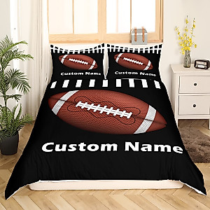 Erosebridal Personalized Customize Name Bedding Sets for Boys Full Size American Football Bedding Customize Name for Toddler Girls Teens Sports Games Fans Duvet Cover Geometry Stripe Comforter