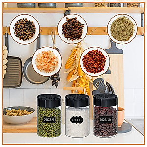 Uiifan 18 Pack 10 oz large plastic Spice Jars with Black Lids Clear and Safe Spice Bottles with Black PVC Labels Plastic Containers with Shaker Lids for Kitchen Storing Salt Herbs Seasoning Powders