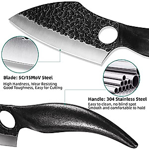 FINDKING Dark Moon Series Meat Cleaver with Leather Sheath, Multipurpose Small Slicing Knife, 5Cr15 Stainless Blade, 304 Steel Handle, for Home, Kitchen, Outdoor, Camping, BBQ, 6 Inch, Black